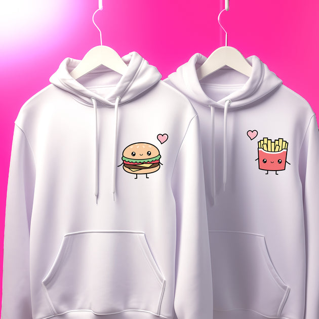 Set 2 Hanorace Cuplu FASTFOOD Albe – SaintStyle.ro