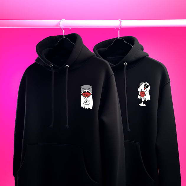 Set 2 Hanorace Cuplu WNE GHOST Negre – SaintStyle.ro