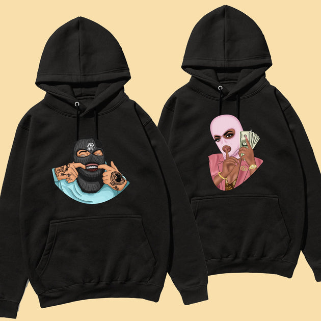 Set 2 Hanorace Cuplu Couple Hoode Negre – SaintStyle.ro